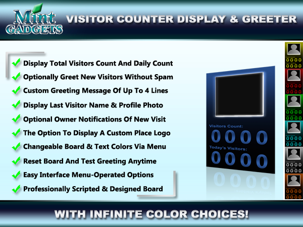 Second Life Marketplace - Mint Gadgets - Visitor Counter Display & Greeter Board
